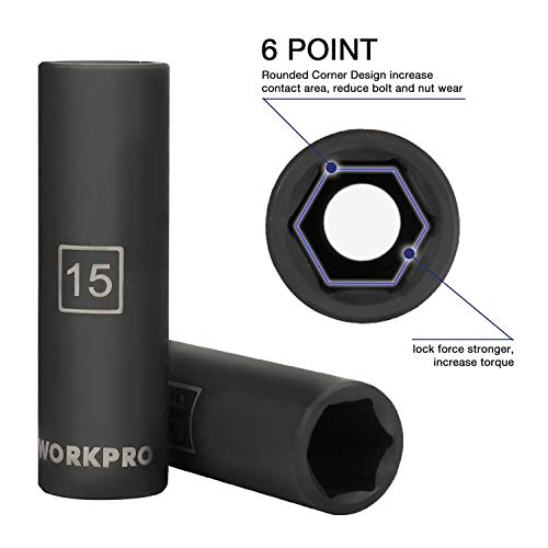 WORKPRO 1/2" Drive Impact Socket Set with Extension Bars, Premium Cr-V Steel, Complete 55-Piece, SAE and Metric Sockets with Enhanced Storage Case