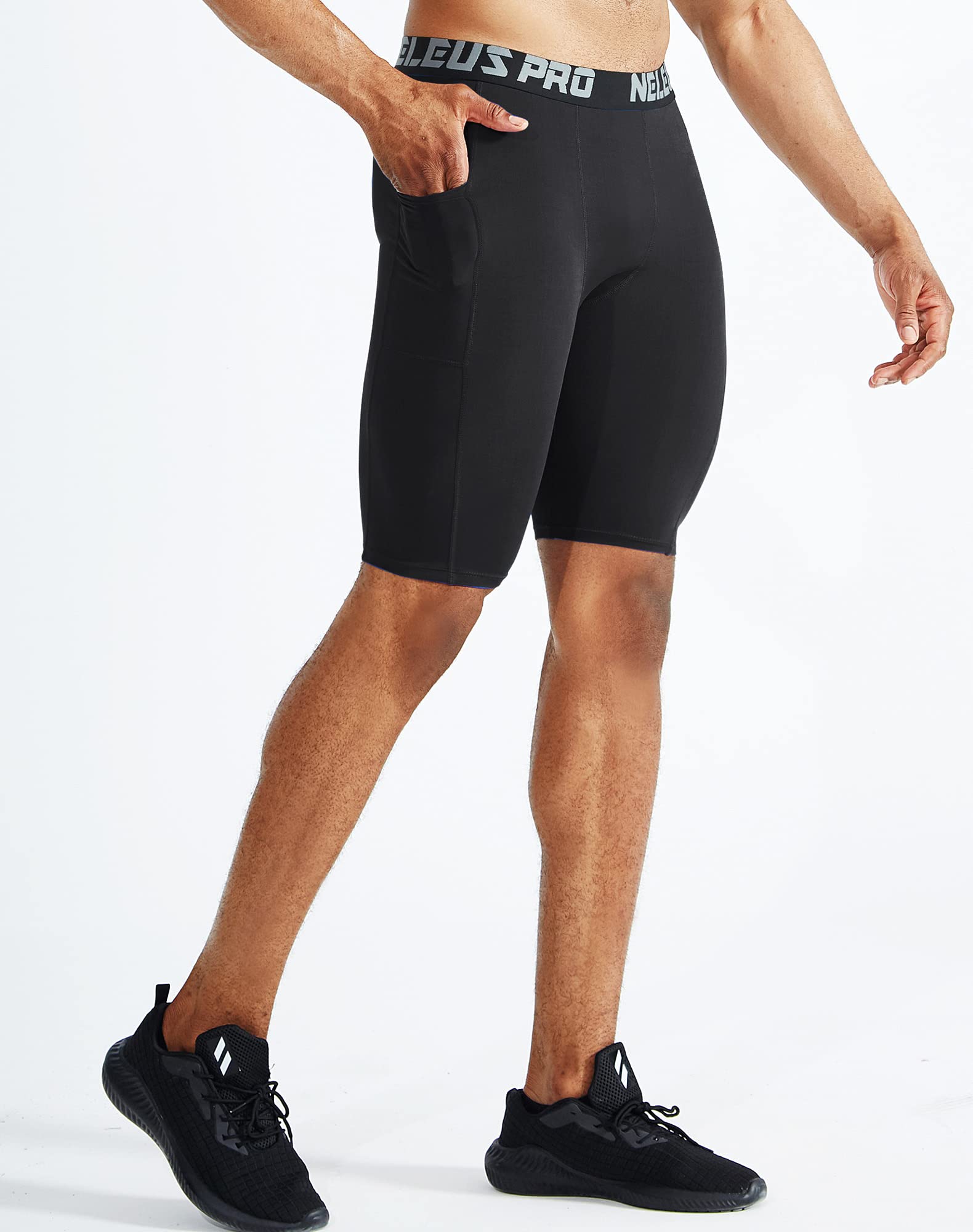NELEUS Men's 3 Pack Compression Shorts with Pockets Dry Fit Yoga Running Shorts,6063,Black/Blue/Red,US M,EU L