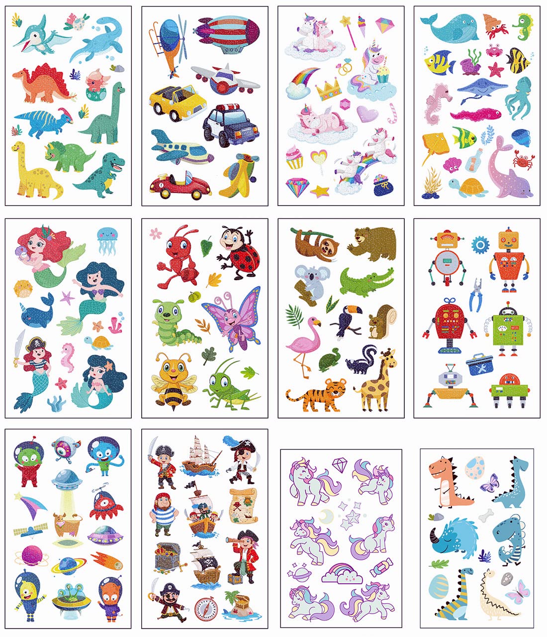 Temporary Tattoos for Kids | 120 Glitter + 20 Luminous Birthday Gift,Kids Party Favors Mermaid Butterfly Animal Dinosaur Pirate Space Fake