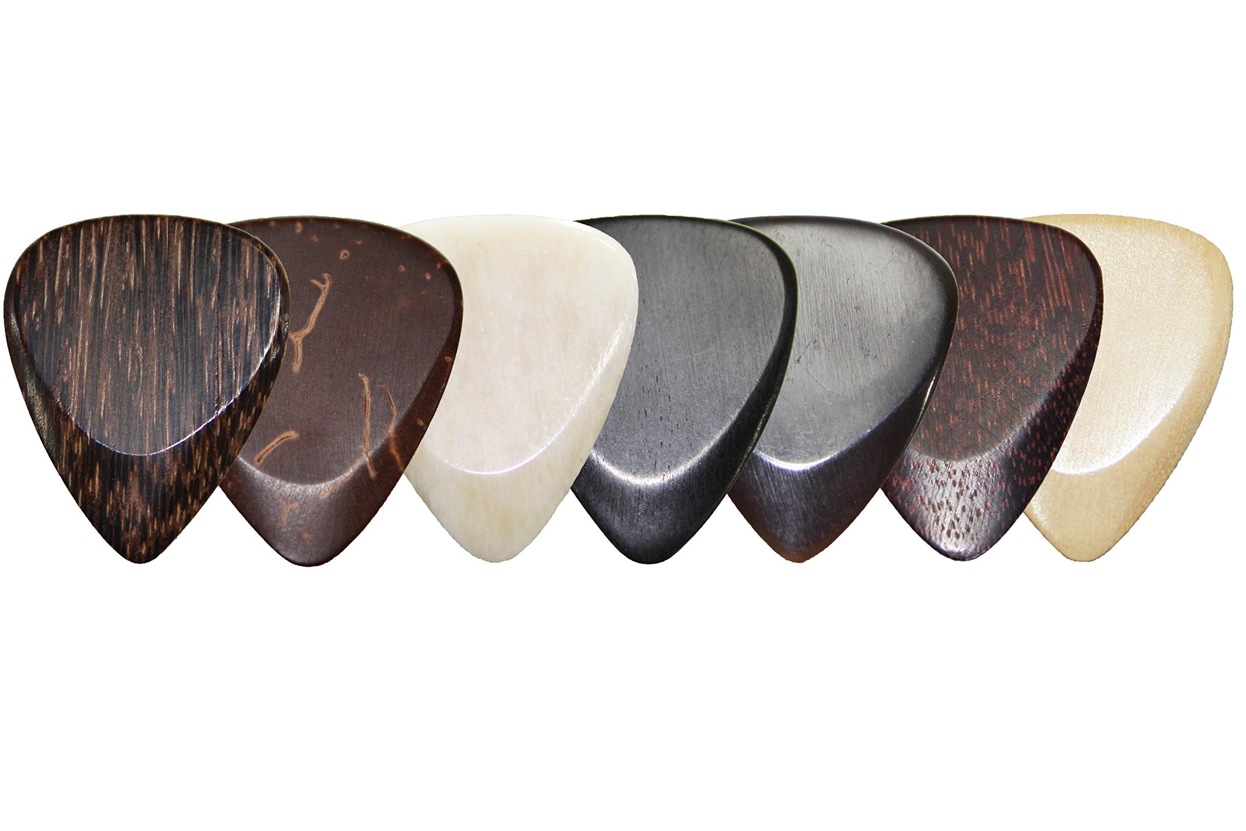 PICKMANN Classic 351 Exotic Sampler Guitar Picks Plectrums Value Pack for Acoustic/Electric Guitar Made from Palmwood, Coconut, Bone, Ebony, Horn, Tamarind & Haldu