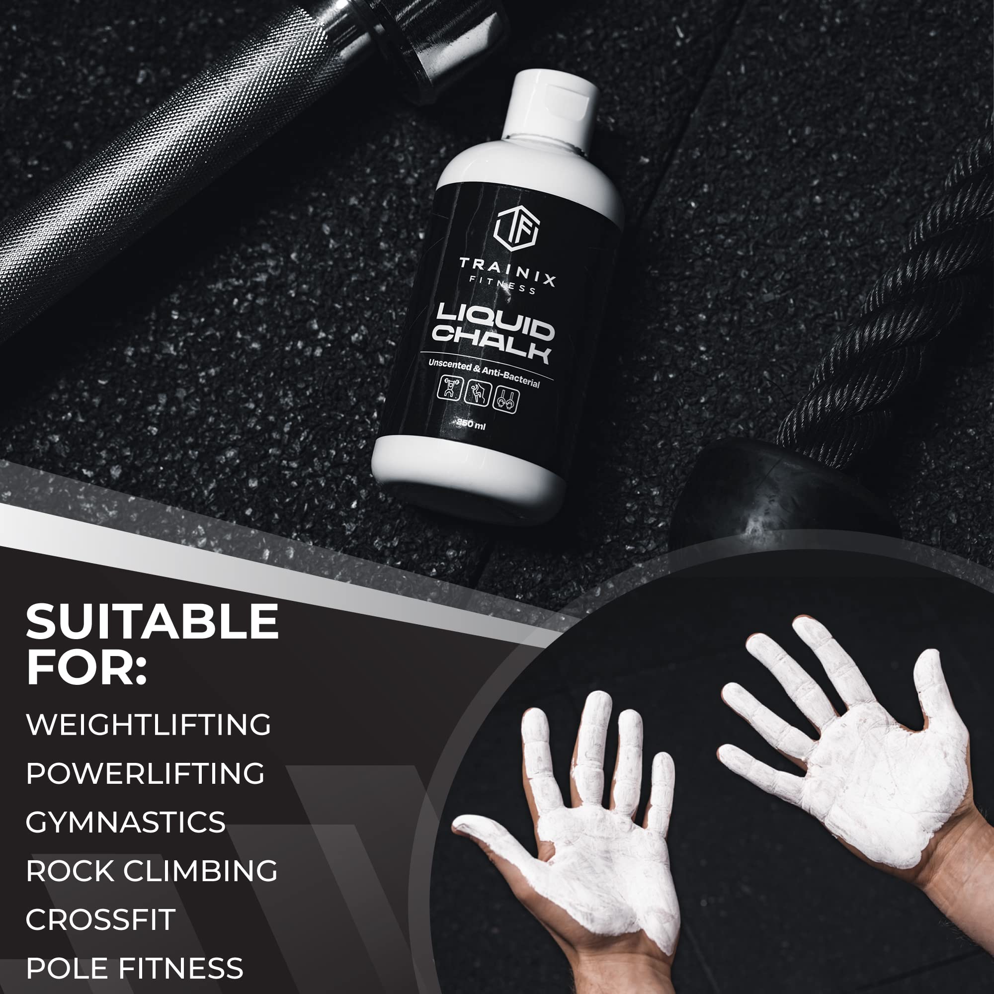 Trainix Fitness Liquid Chalk for Workout, Gym, Weightlifting, Gymnastics, Climbing - Absorbs Sweat, Easy to Use, Improves Grip