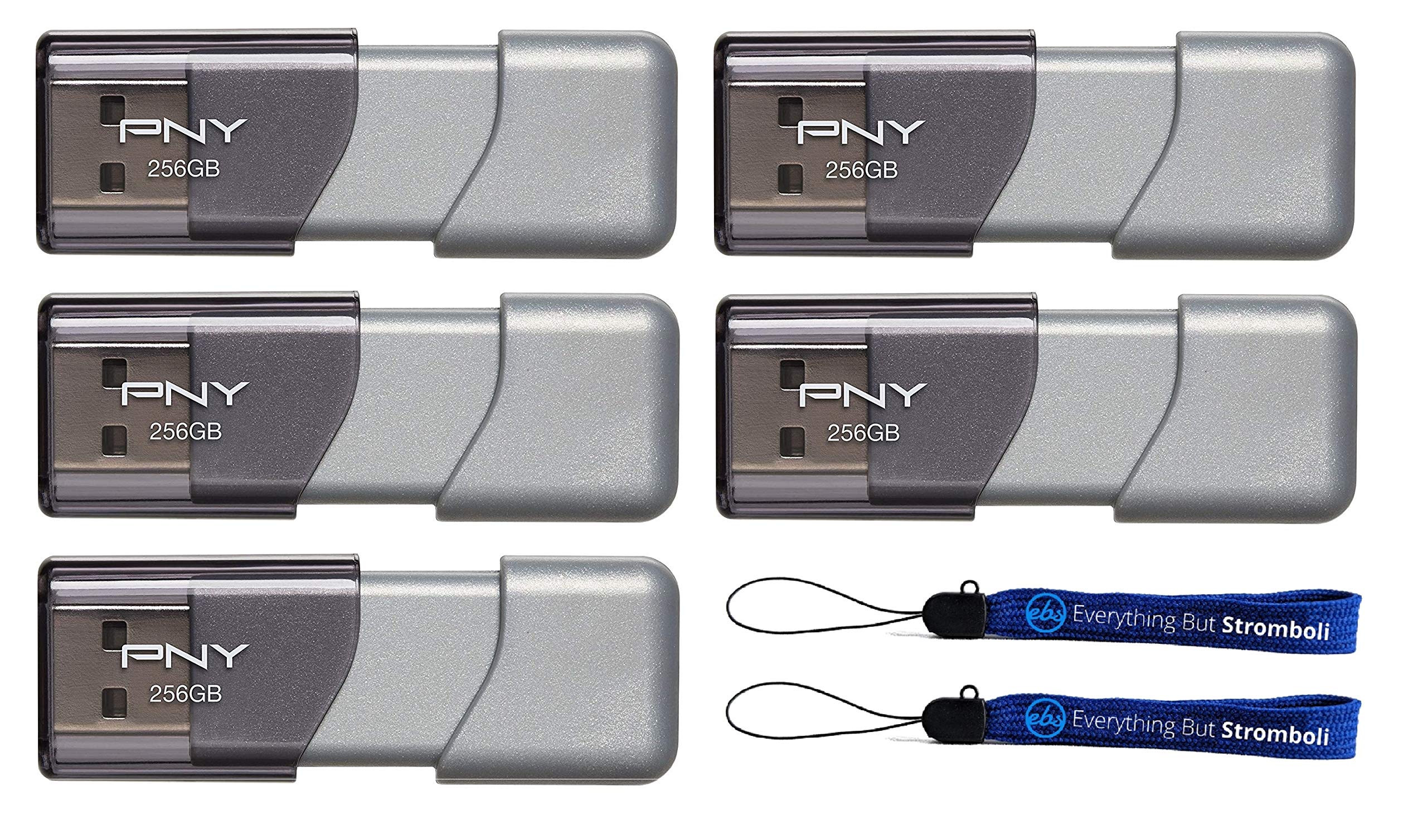 PNY 256GB USB 3.0 Flash Drive Elite Turbo Attache 3 (Five Pack) Bundle with (2) Everything But Stromboli Lanyard (P-FD256TBOP-GE)