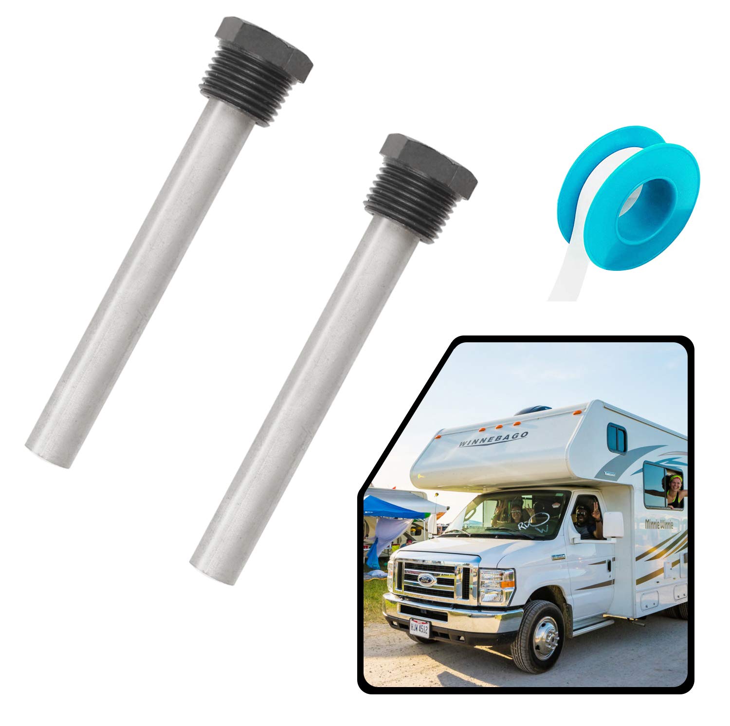 RV Water Heater Magnesium Anode Rod for Atwood Heaters, Dele 2 Pack 1/2" NPT RV Hot Water Tank Anode Rod for RV, Camper and Trailer Water Heaters
