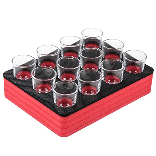 Polar Whale Shot Glass Holder Organizer Modern Tray for Home Kitchen Bar or Club Party Durable Red and Black Durable Foam Serving Rack 10 Inches Wide Holds 12 Shots