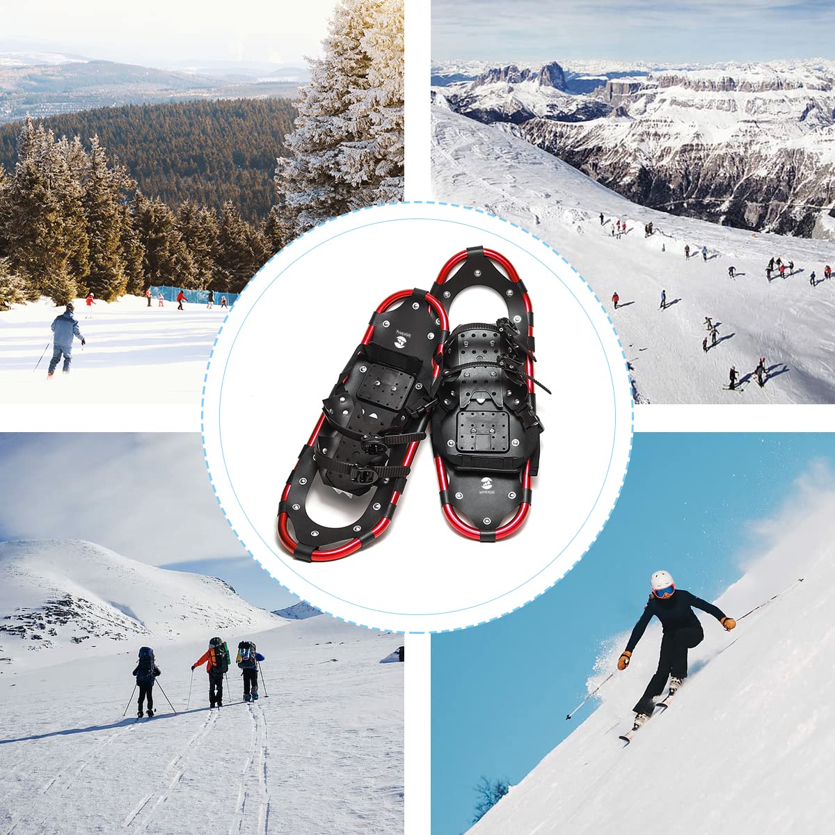 Snowshoes with Lightweight Aluminum Adjustable Ratchet Bindings for Men & Women (Carrying Tote Bag, Red, 25''x 8")
