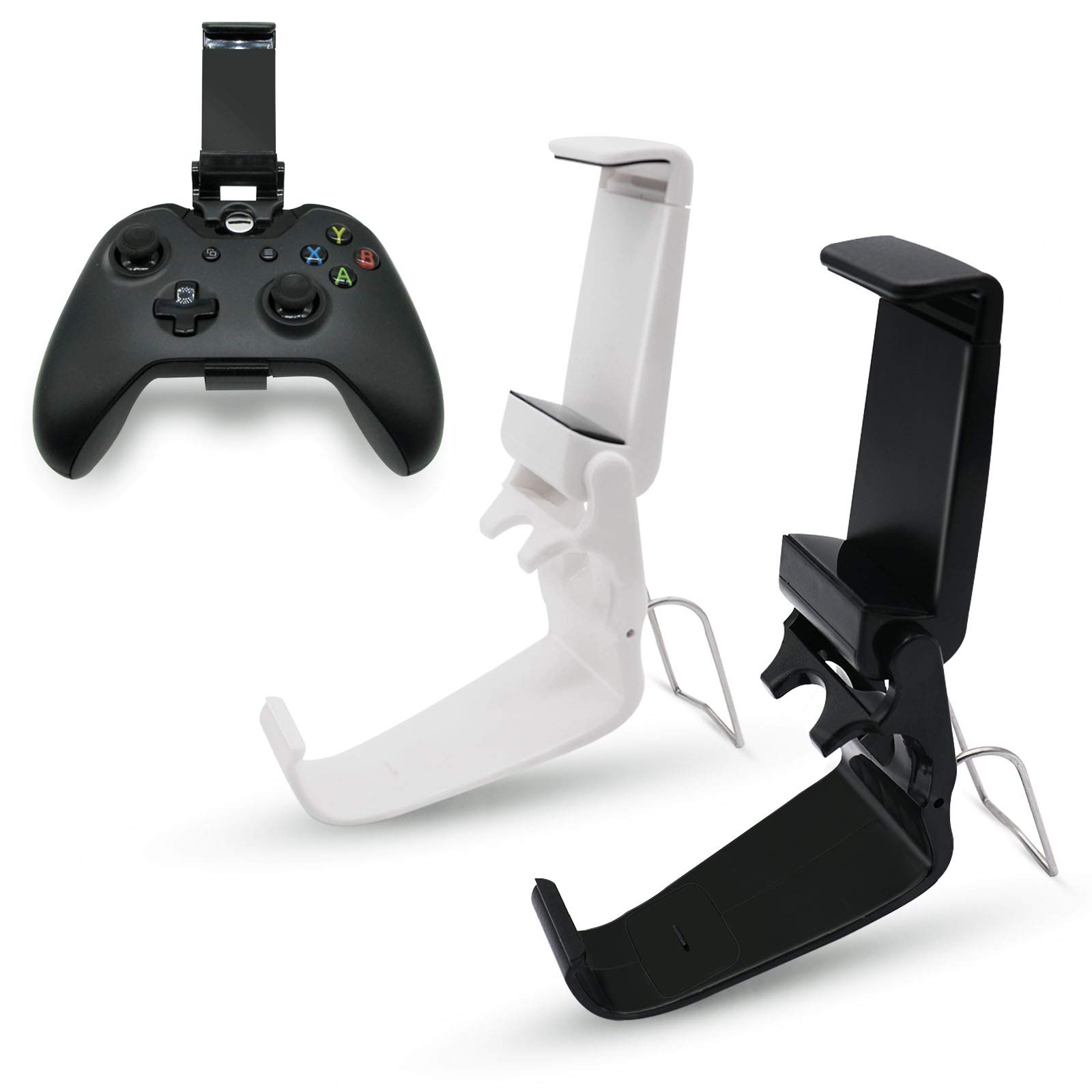 RALAN 2 Pack Foldable Mobile Phone Holder for Game Controller, Phone Clip Holder Game Clamp Mount Clamp for Xbox, Android, Cellphone Clamps Compatible with Xbox One/S (Black & White)