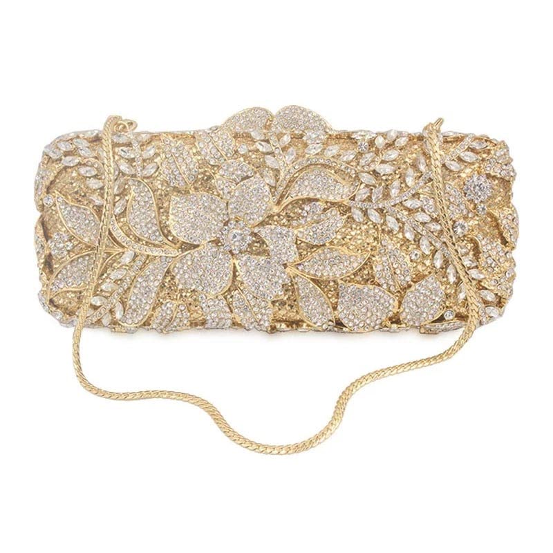 ZHUHW Crystal Flower Metallic Shoudler Bags Lady Wallet Shoulder Chains Dinner Party Evening Clutch Bags
