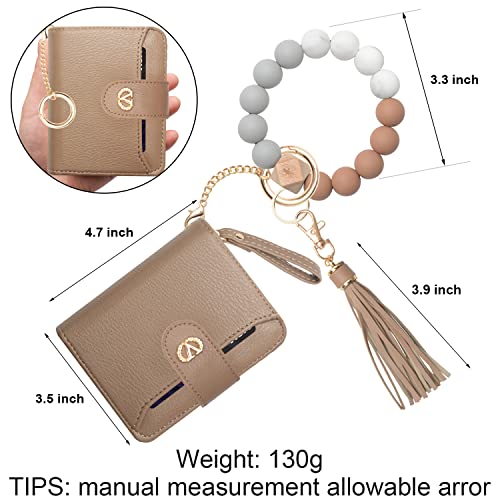 SNUG STAR Multi-Purpose Wallet RFID High Capacity Card Holder Zipper Coin Purse with Wristlet Bracelet Keychain Silicone Beaded Bangle (RFID Silicone Bracelet(16 Cards)-Brown)