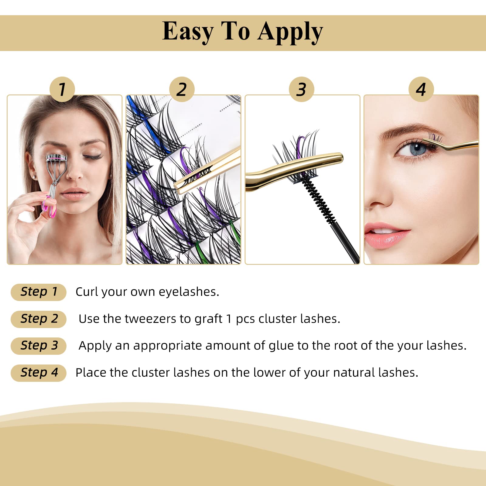 QUEWEL Cluster Lashes 72 Pcs Wide Stem C/D Curl 8-16mm Length DIY Eyelash Extension False Eyelashes Natural&Mega Styles