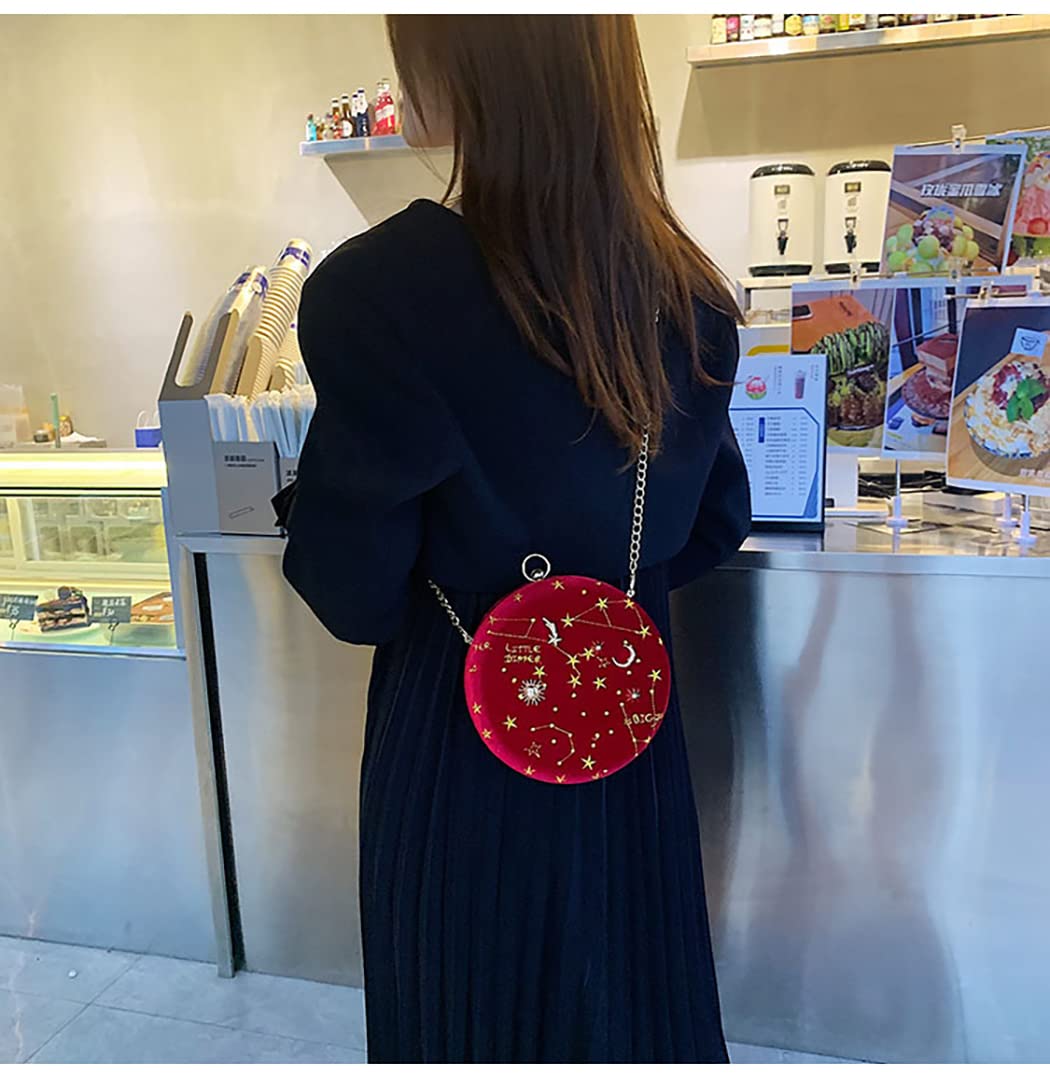 Suede Bun Bag, Embroidered Lock Bag, Sun Moon Star Cross Bag, Vintage Evening Party Bag (Black)
