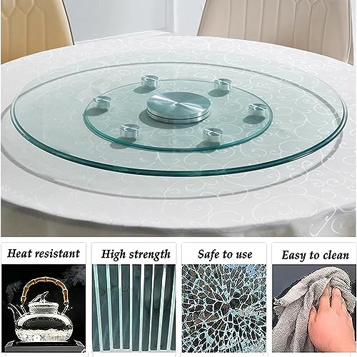 Round Lazy Susan Turntable, Large Tempered Glass Rotating Tray 360° Smooth Rotating Transparent Serving Plate with 6 Auxiliary Wheels (Size : 90cm/35in)