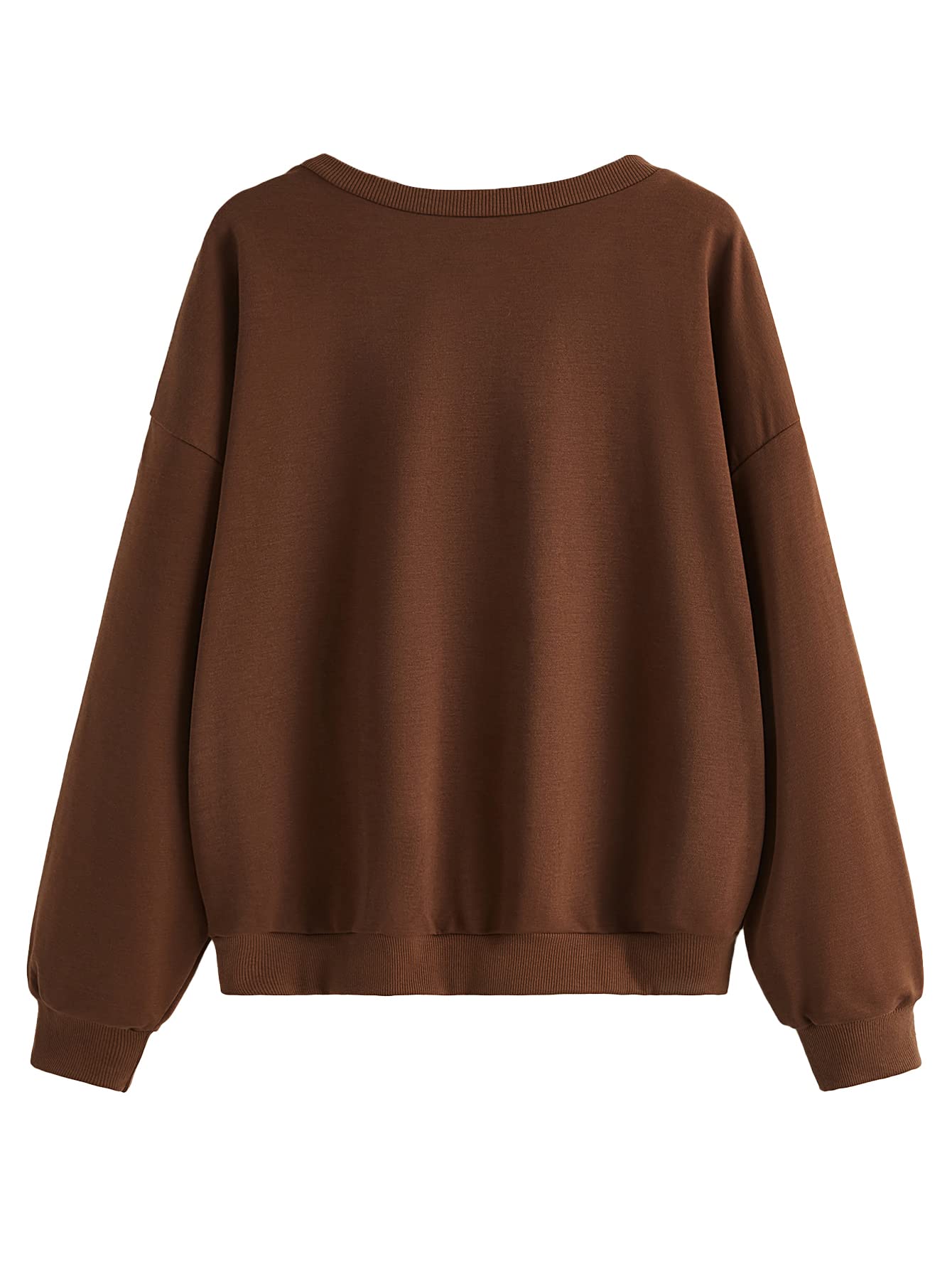 SweatyRocks Women's Casual Sweatshirt Long Sleeve Graphic Print Pullover Tops Coffee Brown L