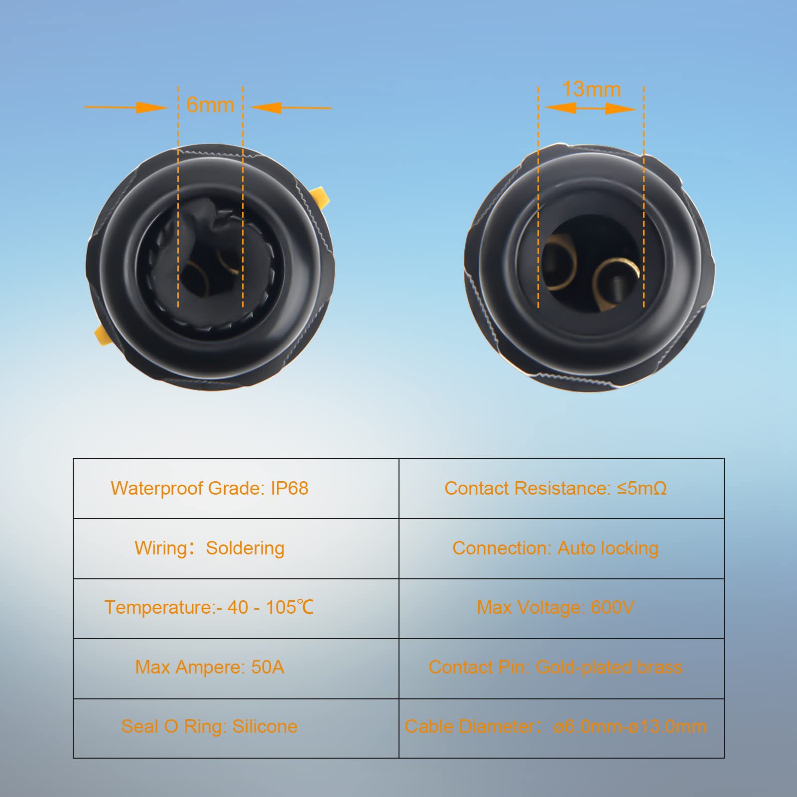 Trolling Motor Plug and Receptacle Set, Waterproof Self Lock Marine Boat Power Connector, 12V/24V/ 36V/48V Plug for Trolling Motor/Down Rigger/Fishing Reel (Yellow)