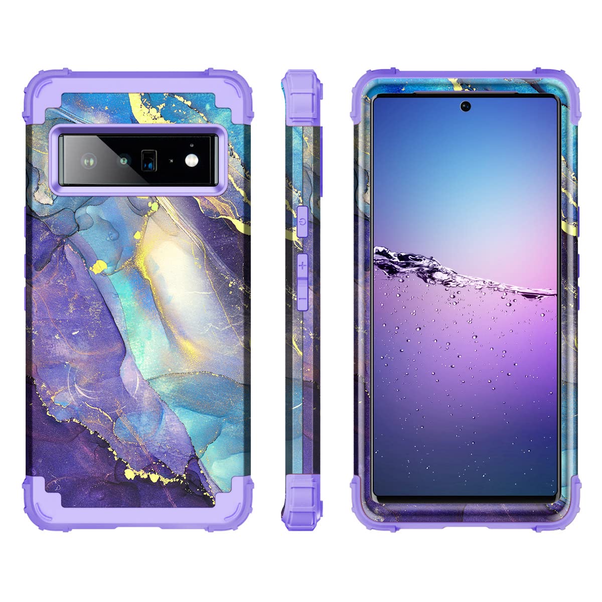 Rancase Compatible with Google Pixel 6 Pro Case,Three Layer Heavy Duty Shockproof Protection Hard Plastic Bumper +Soft Silicone Rubber Protective Case for Google Pixel 6 Pro Case,Purple