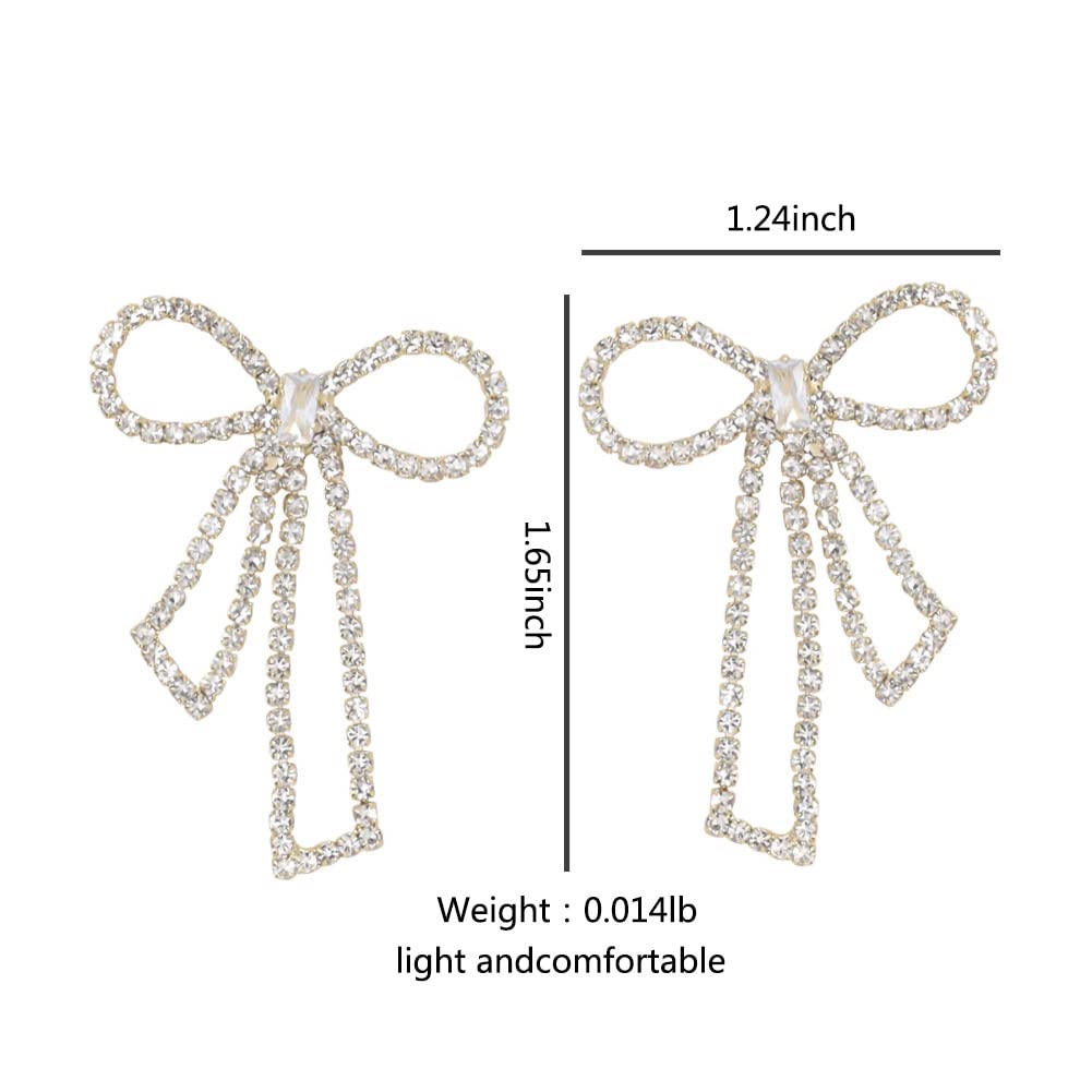 Xioose 925 Silver Needle Crystal Bow Tassel Stud Earrings Ladies Fashion Rhinestone Earrings Hypoallergenic for Sensitive Ears…