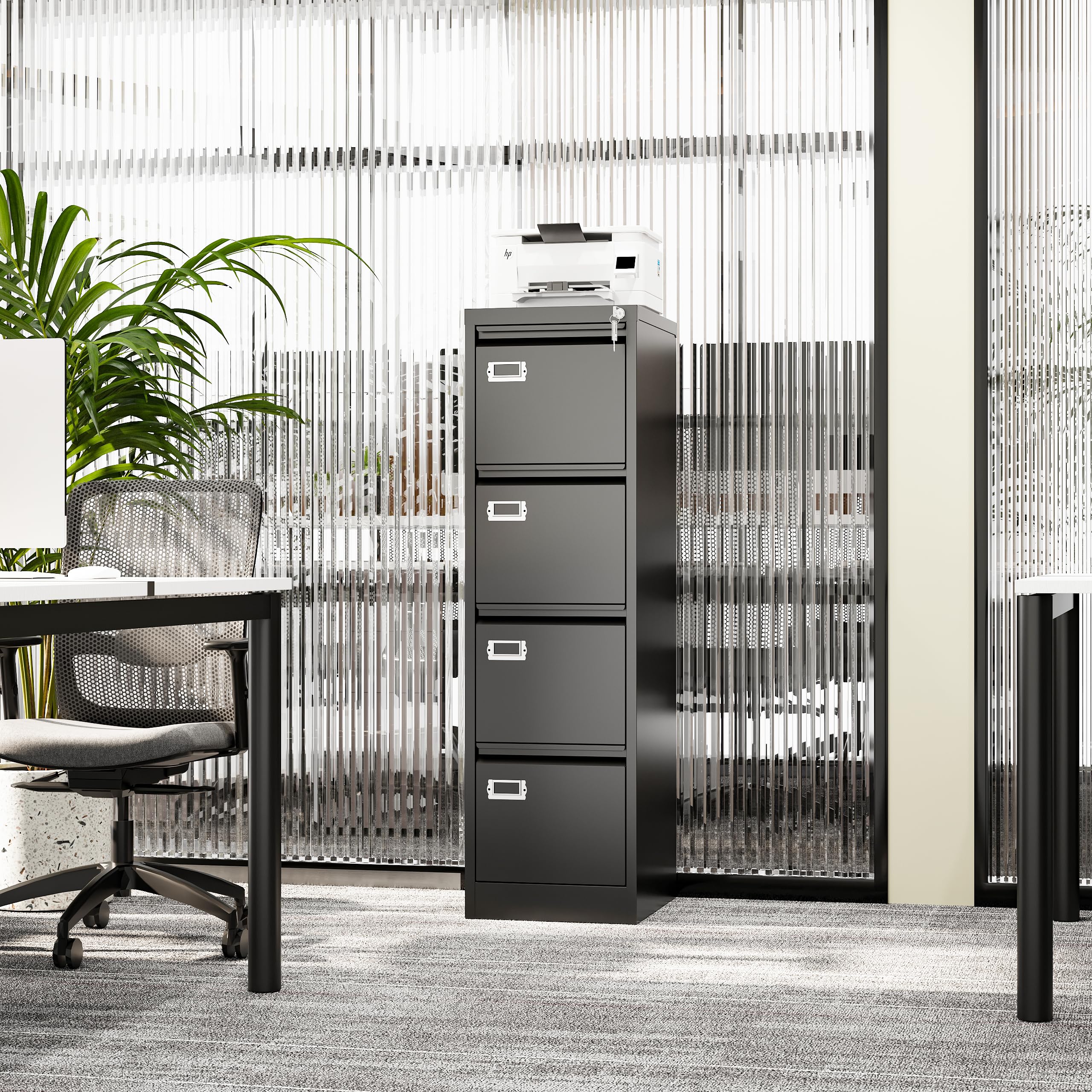 RAVIGIN 4 Drawer File Cabinet with Lock,Metal Vertical Filing Cabinets for Home Office-Hanging Letter/Legal/F4/A4 Size (Require Assembly)
