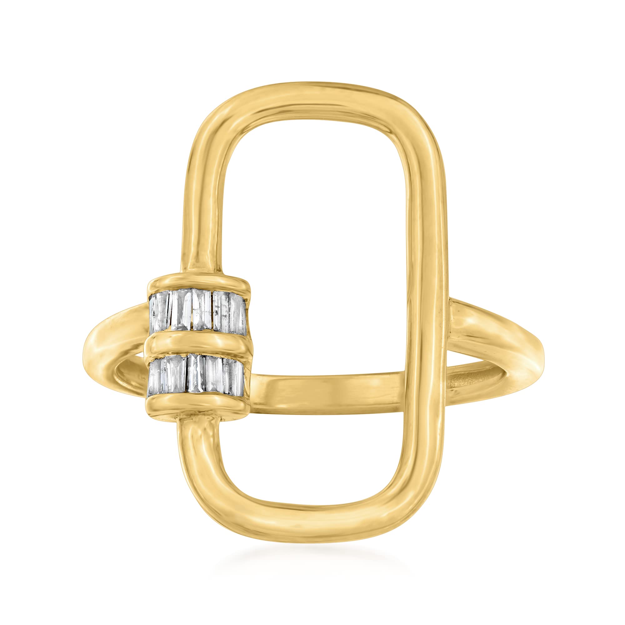 Ross-Simons 0.10 ct. t.w. Tapered Baguette Diamond Oval Carabiner-Link Ring in 18kt Gold Over Sterling. Size 9