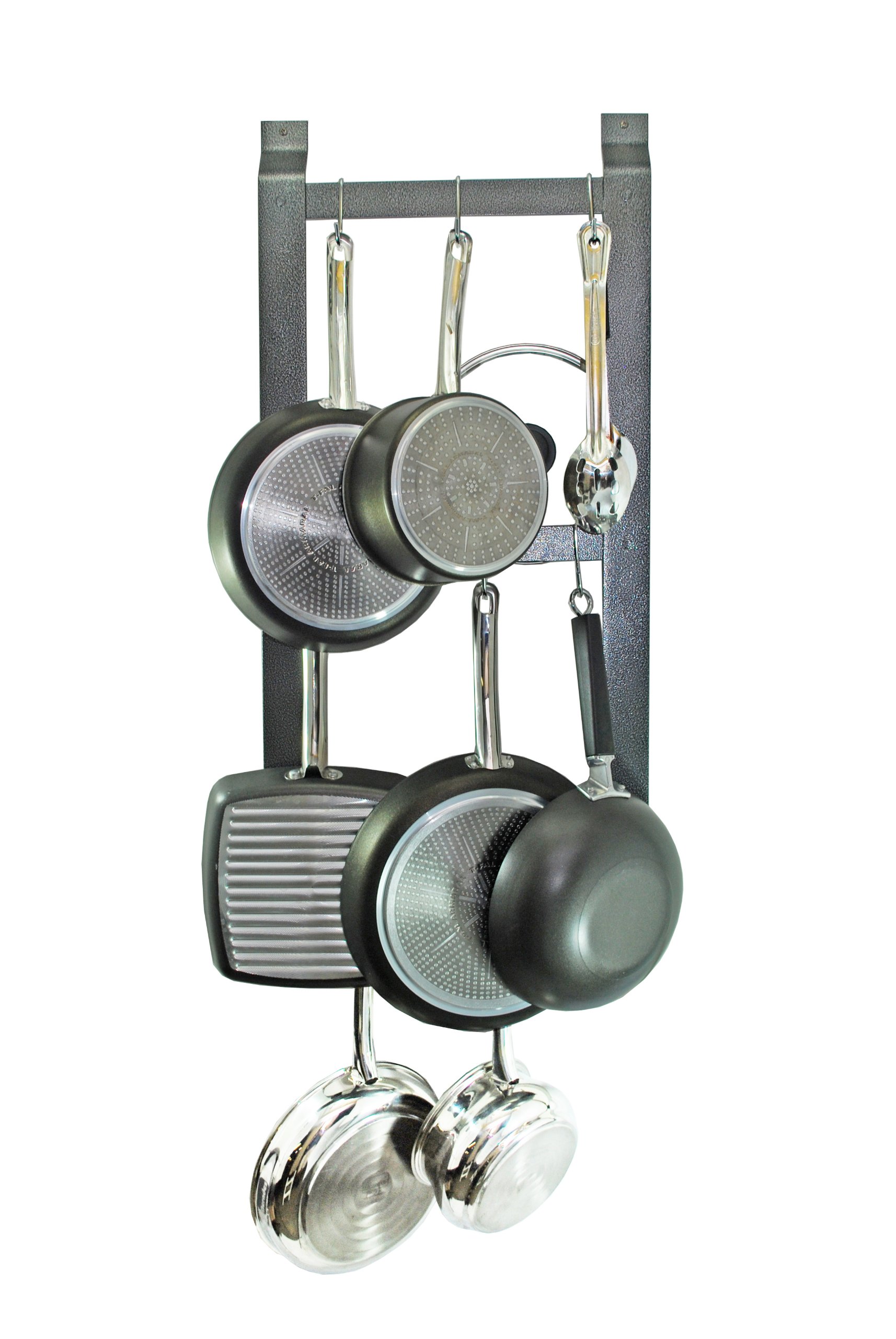 Rogar Ultimate Wall Mounted Pot Rack Vertical/Horizontal in Hammered Steel