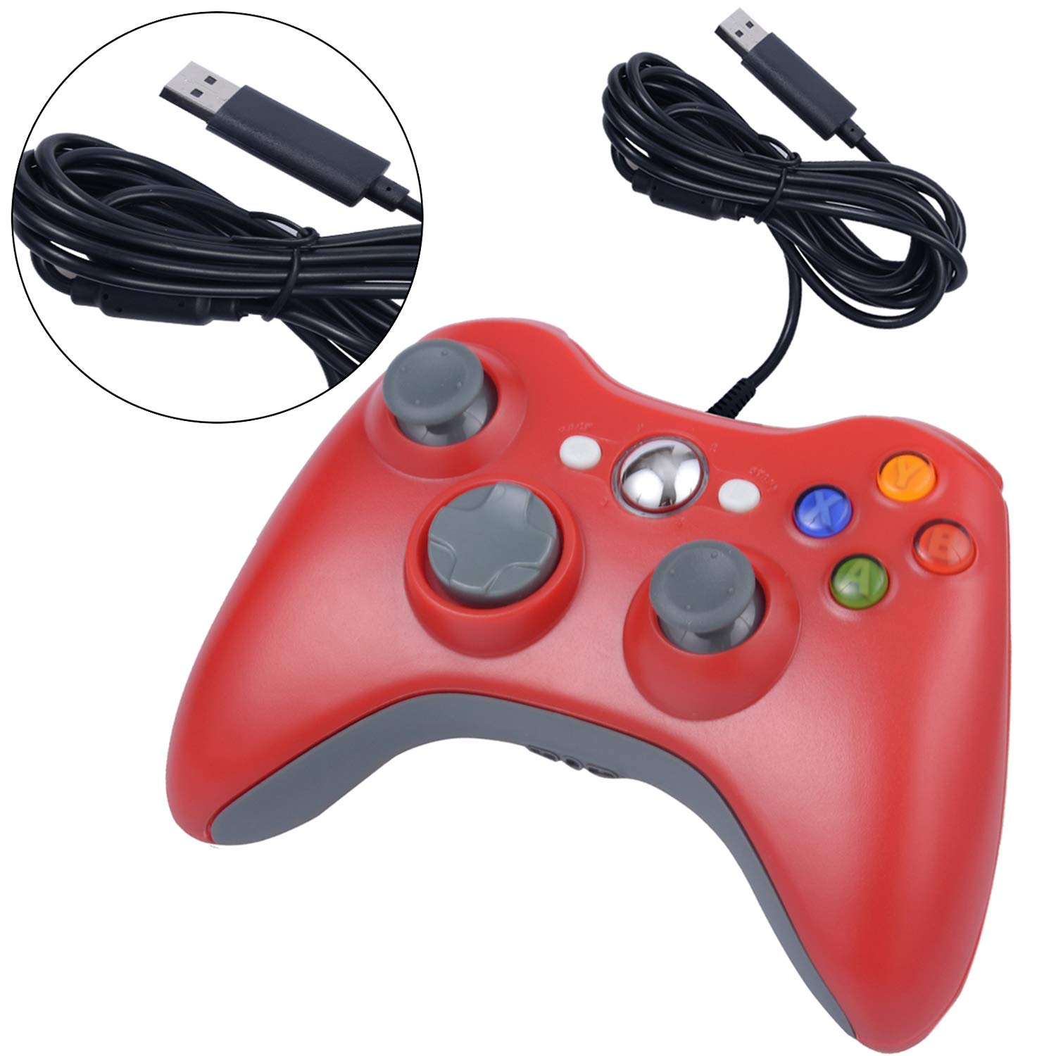 ONE250 USB Wired Game Pad Controller, Compatible with Xbox 360, Xbox 360 Slim, Windows PC - Replacement USB Wired Gamepad (Red)