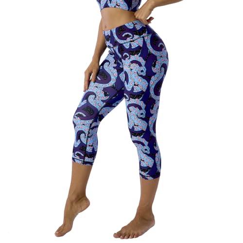 UIUO-UIPEU Women's Tummy Control Yoga Capri Pants Workout Leggings with Pockets Printed Tentacles X-Large