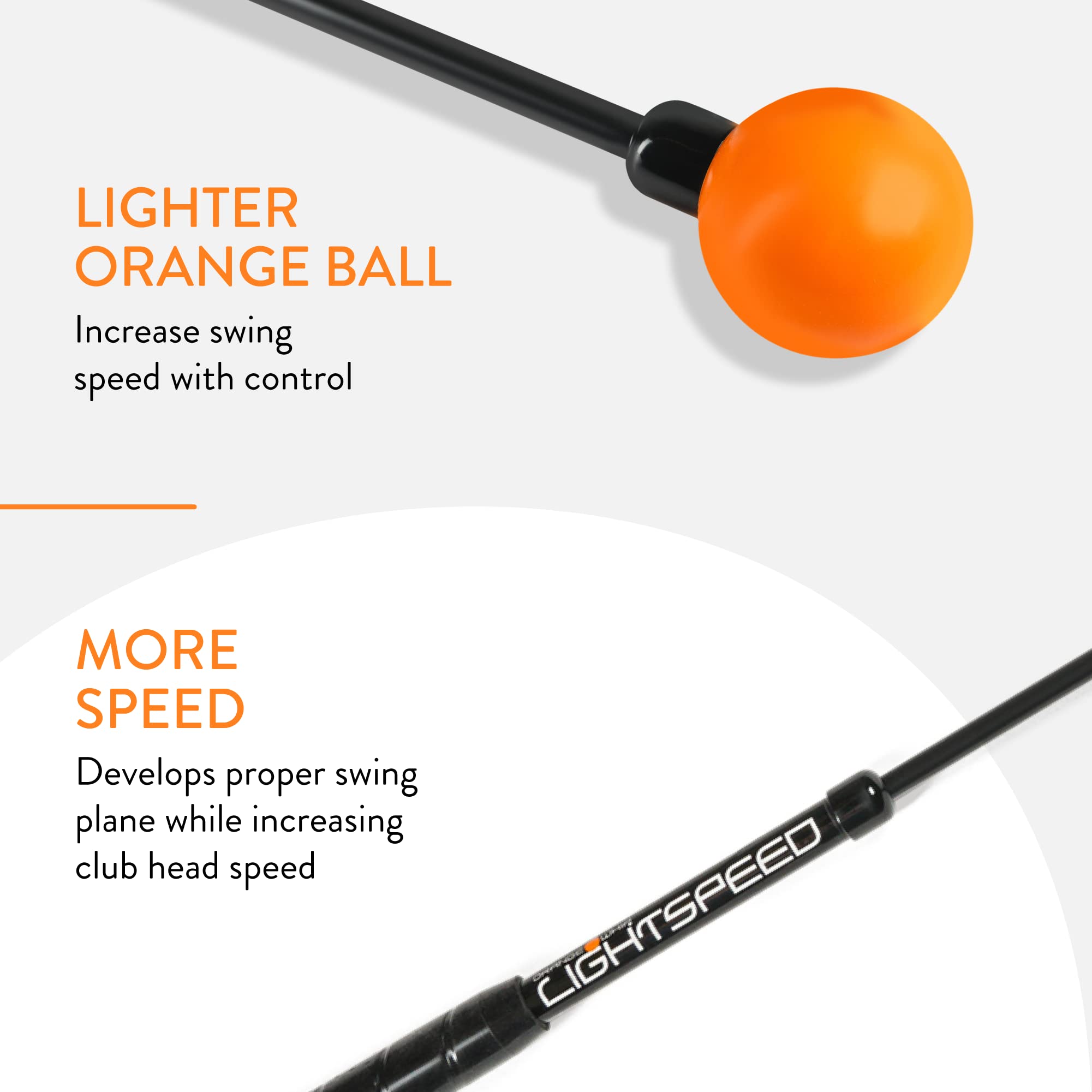 Orange Whip Lightspeed Golf Swing Trainer Aid Patented & Made in USA- Speed Stick Improves Speed, Distance and Accuracy (45")
