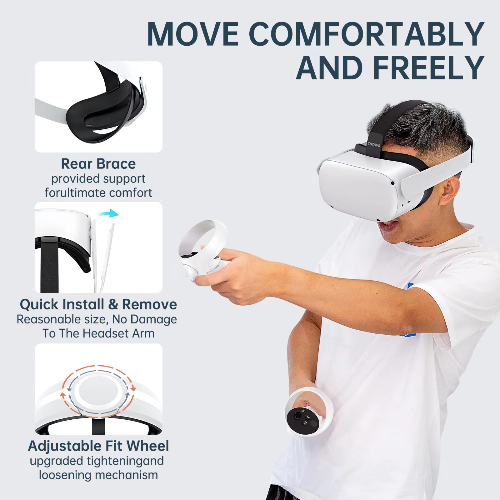 TATAVR Elite Strap with Travel Case for Oculus Quest 2, Lightweight Comportable Meta Quest 2 Accessories Elite Strap with Storage Bag Included Shoulder Strap and Lens Cover – Gray
