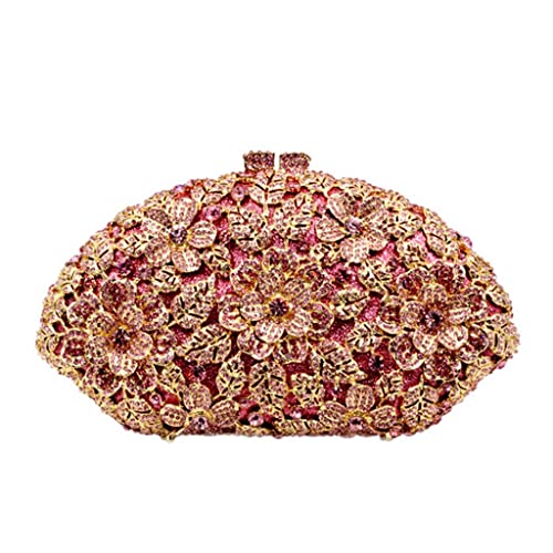 ZHUHW Women Evening Handbag Solid Crystal Flower Purses Chain Wedding Wallet Clutches Bags (Color : Gray, Size : 1)
