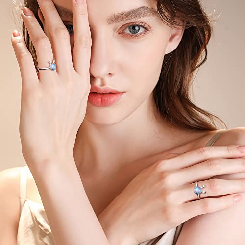 Ursilver Easter Bunny Lover Moonstone Ring, S925 Sterling Silver Ring, Cute Animal Ring, Bunny Ears Ring, Gemstone Moonstone Ring, Easter Gifts for Women Girls Jewelry Gifts Handmade(#9)