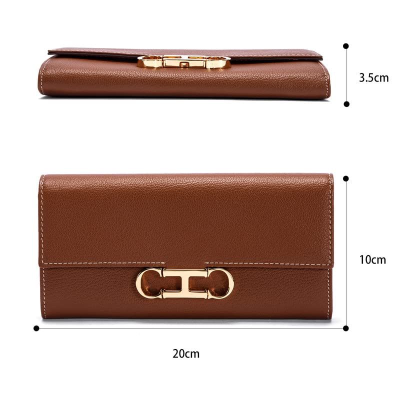 Women's purse leather handbag zero wallet card bag long wallet (Brown)