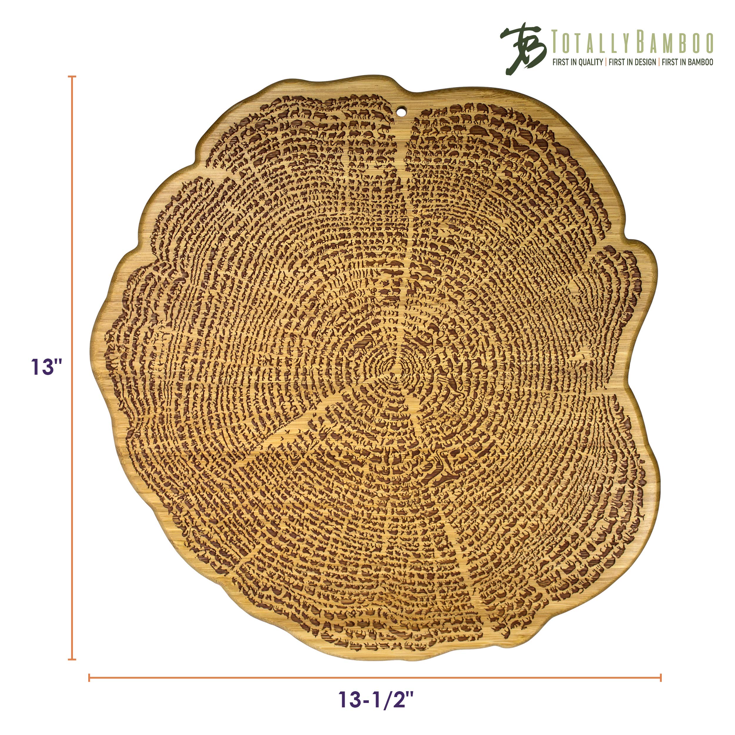 Totally Bamboo 13" Tree of Life Cutting and Serving, 100% Bamboo Laser Etched Art of Endangered and Exotic Animals, 5/8" Thick Board