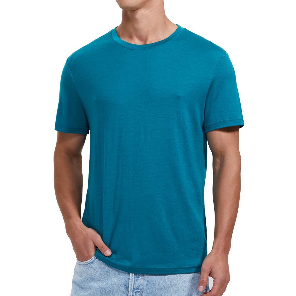Woolinkin 100% Merino Wool T-Shirt - Men’s Short Sleeve Undershirt - 150 Lightweight Wool Base Layer (as1, Alpha, m, Regular, Regular, Teal)