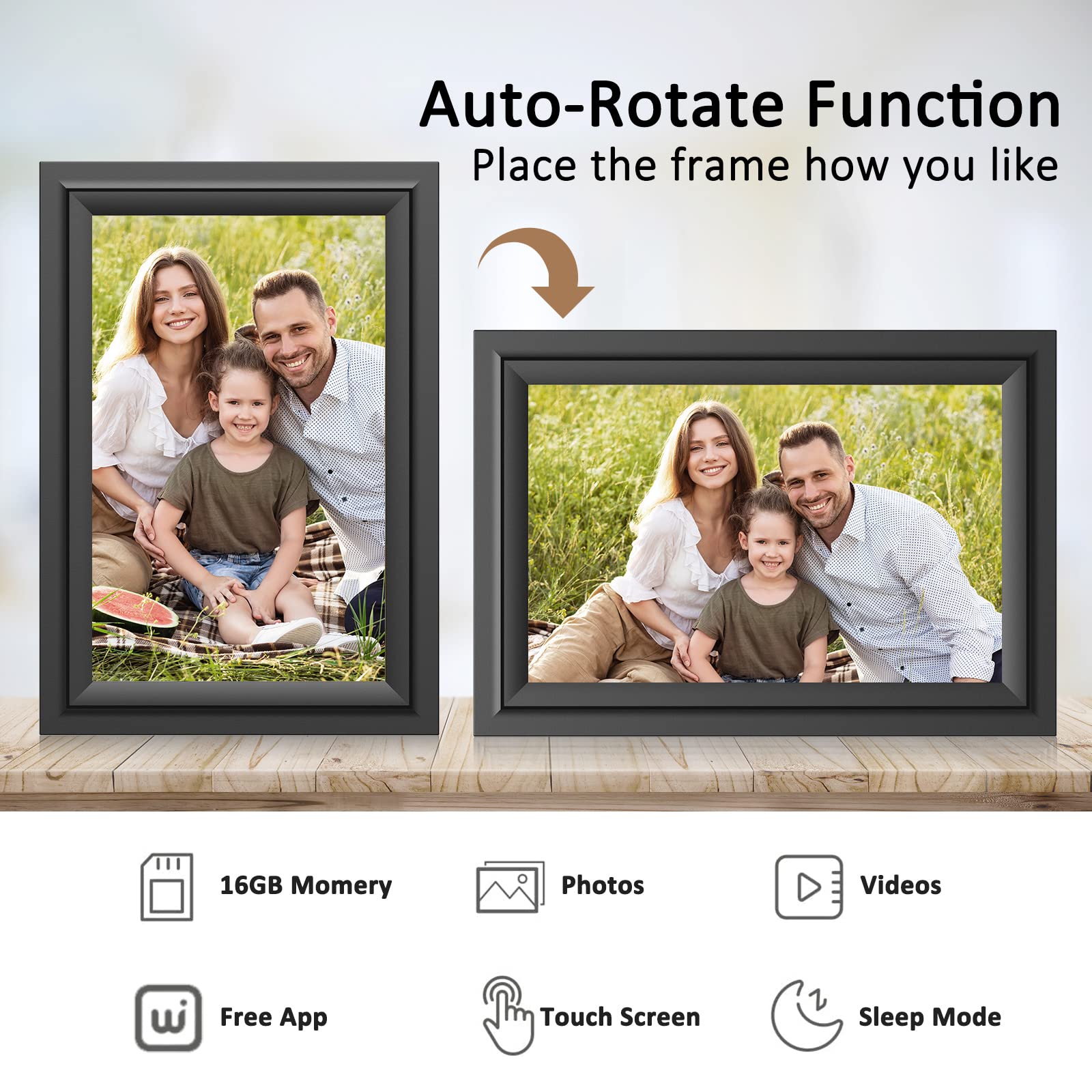 SAMMIX Digital Picture Frame 10.1 Inch WiFi Digital Photo Frame, 32GB Memory IPS HD Touch Screen Picture Frame, Auto-Rotate Slideshow, Wall-Mounted, Easy to Setup to Share Photos or Video via APP