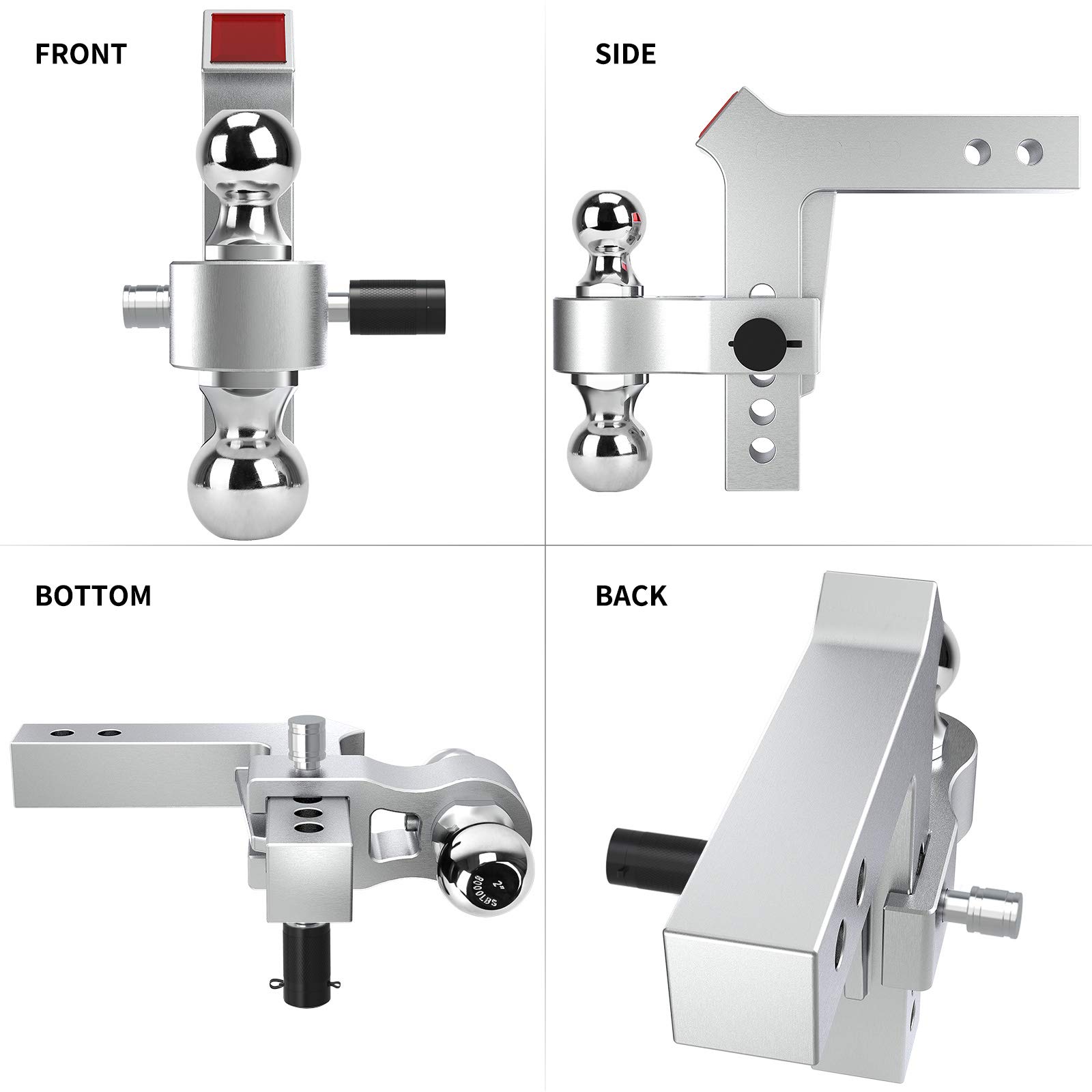 OEDRO Adjustable Trailer Hitch, 8 Inch Drop Hitch Ball Mount Fits 2 Inch Receiver, Forged Aluminum Towing Hitch, 2" & 2-5/16" Tow Balls with Double Pin Key Locks, 10,000lbs.