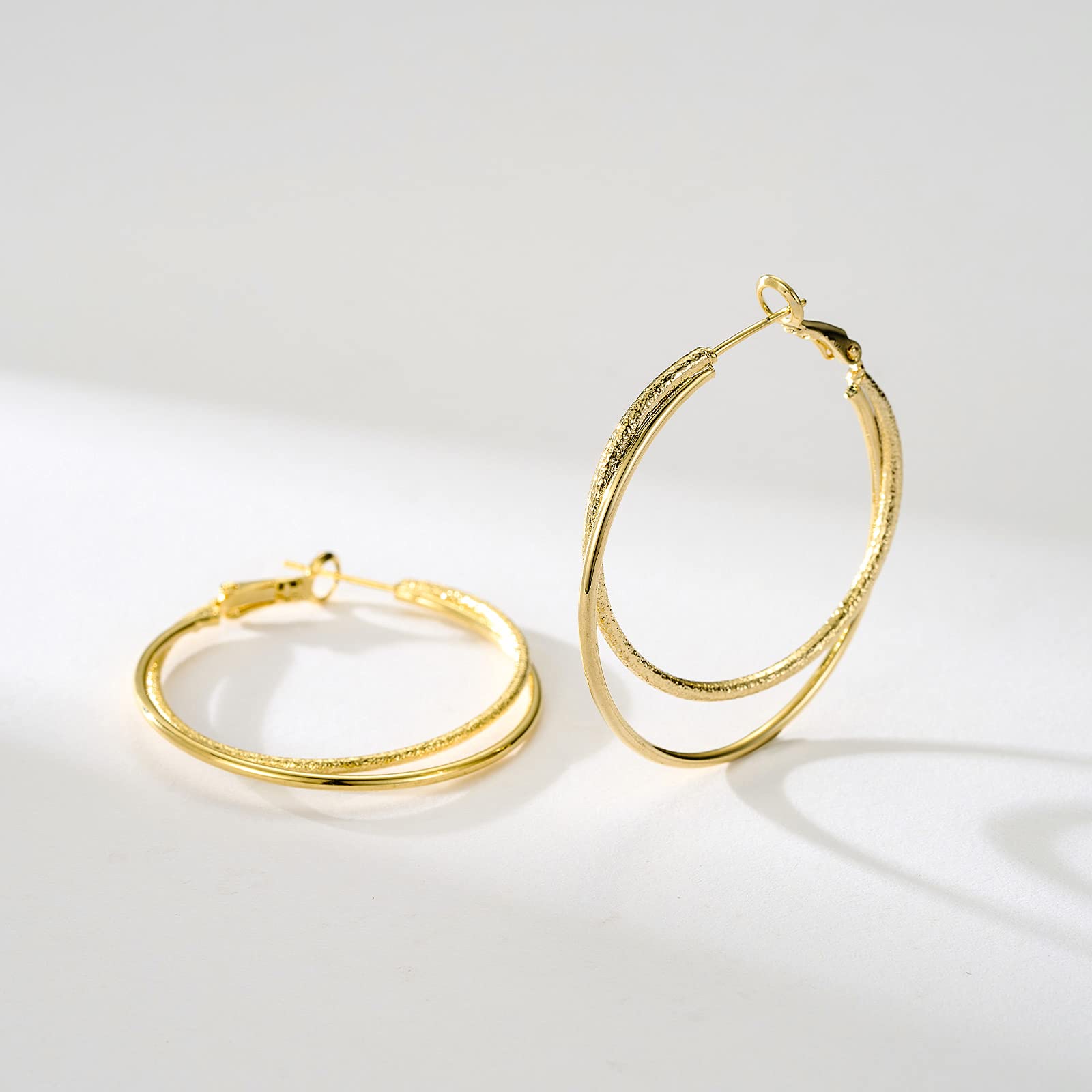 SWEETV 40mm Gold Hoop Earrings for Women Hypoallergenic Endless Big Hoops 925 Sterling Silver Post Double Hoop
