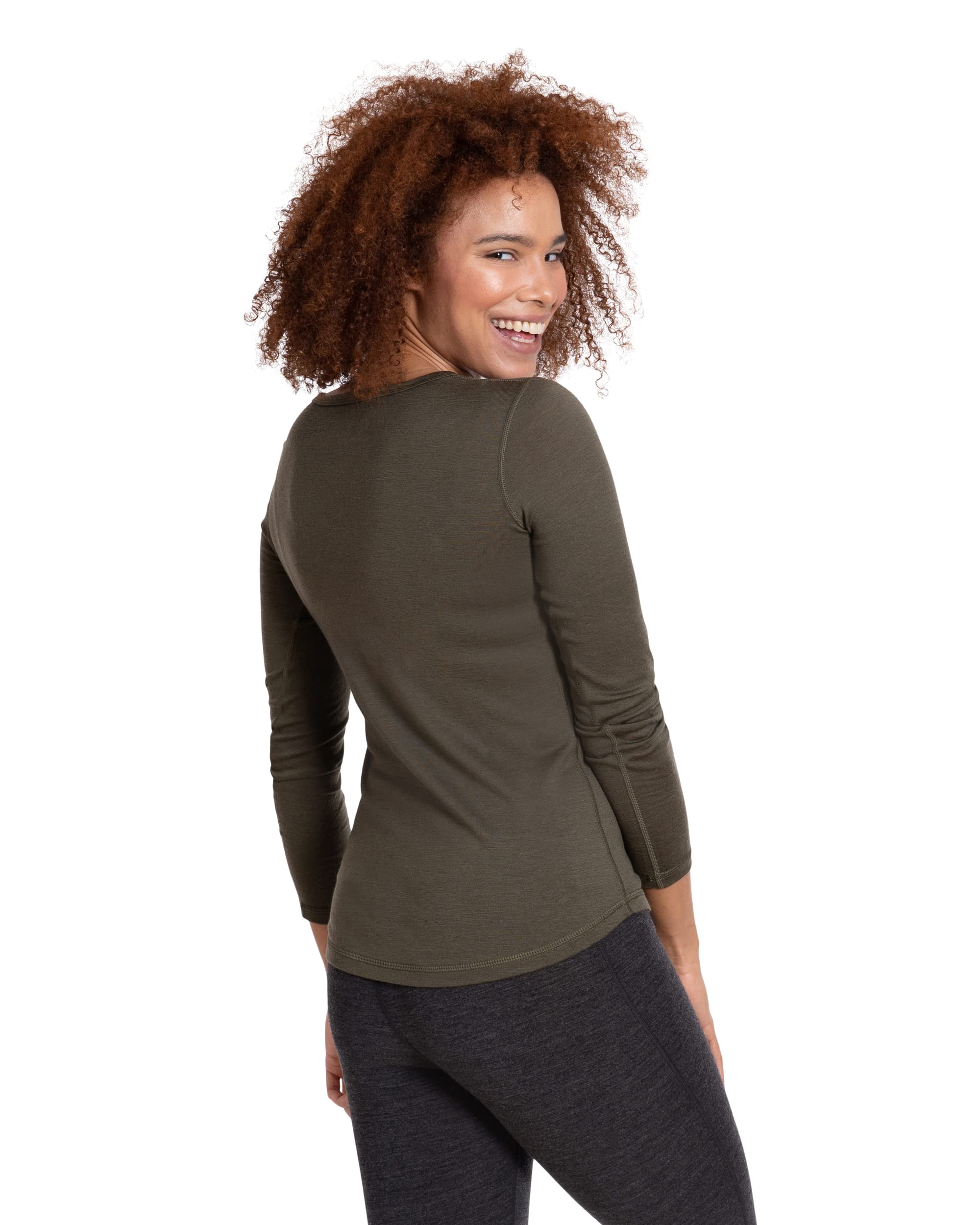 Woolly Clothing Women's Merino Wool Long Sleeve Henley - Wicking Breathable Anti-Odor - Kale Green - M