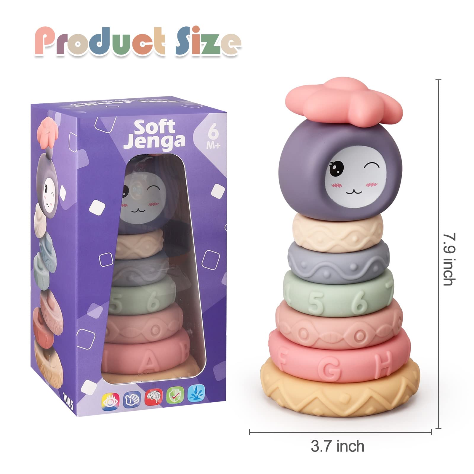 TICTTGA Baby Girl Newborn Essentials Gift Baby Toys 0-3 Months Baby Blocks Stack Rings Stacker Early Educational Teething & Squeezing Toys 8Pcs