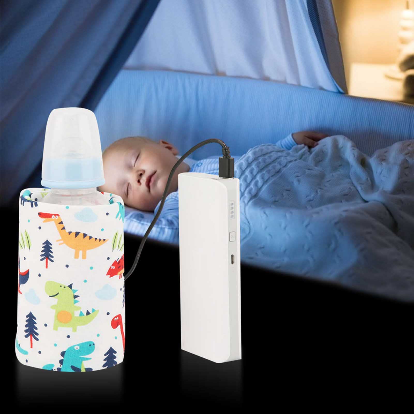 Portable Bottle Keep Warm, USB Travel Milk Heat Keeper Cotton Spandex Blend No Fluorescent Agent Baby Bottle Keep Warmer for Baby Milk (Dinosaur)