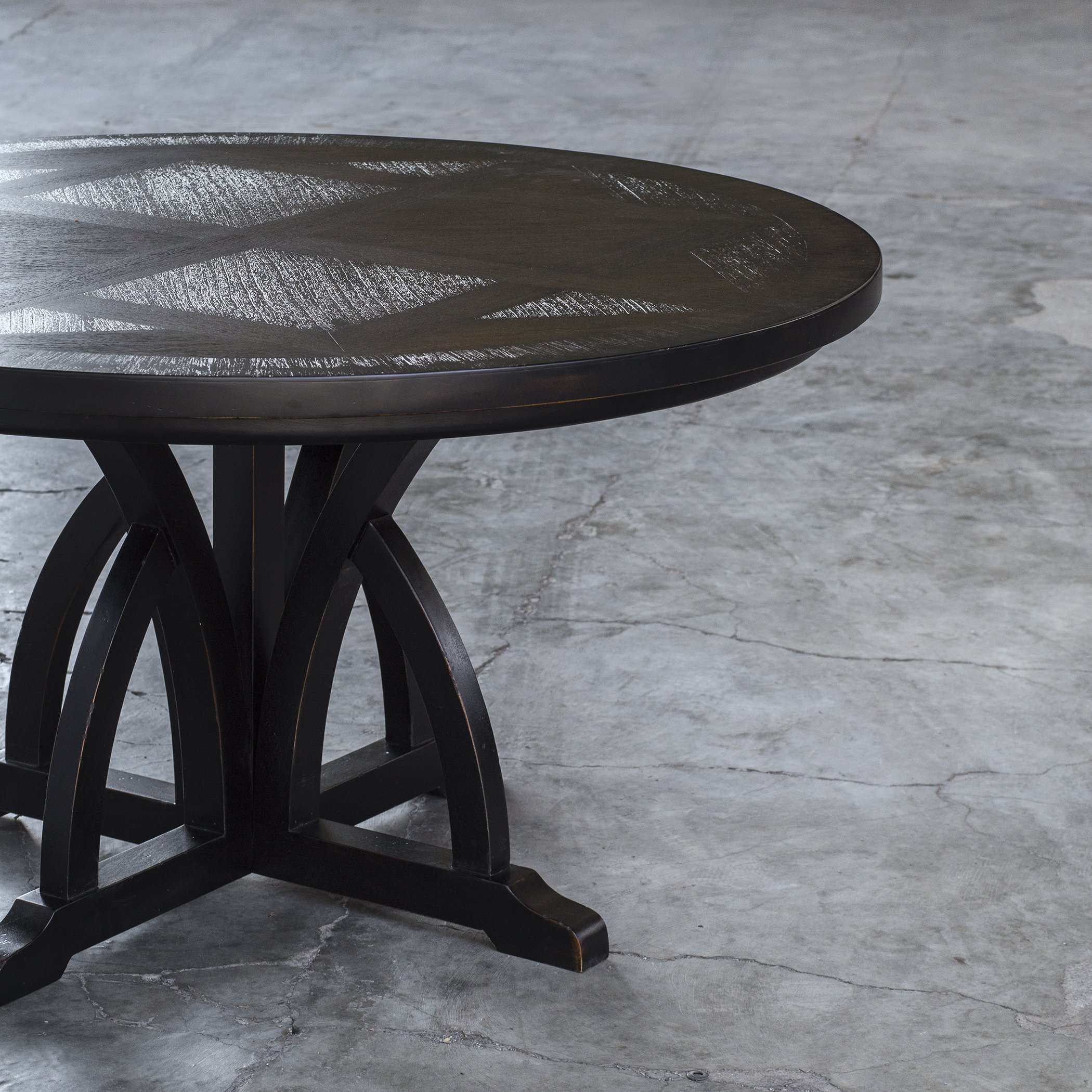 MY SWANKY HOME Elegant Black Wood Diamond Arch Round Dining Table | 4 6 Seat Entry Classic