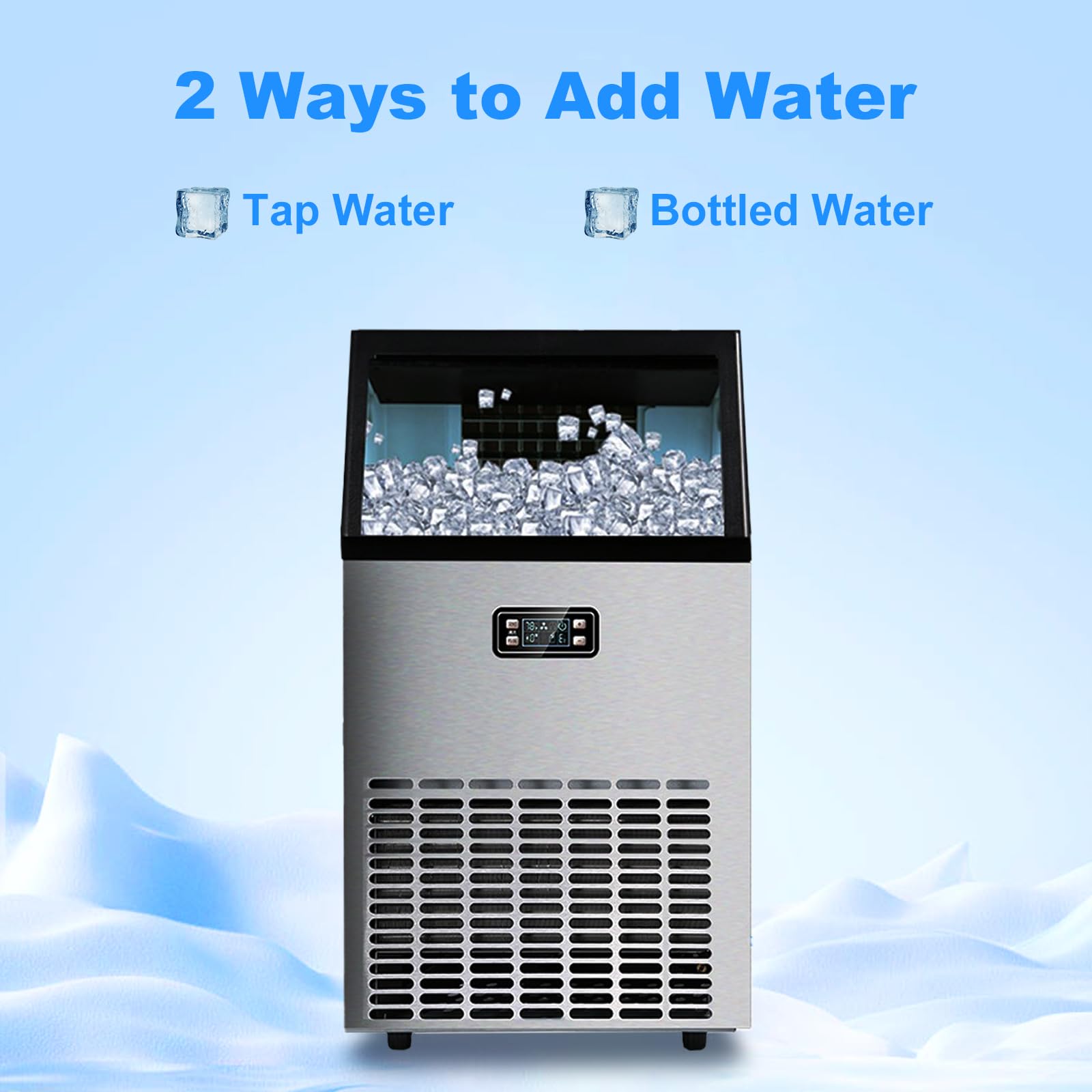 Techomey Commercial Ice Maker, 99Lbs/24H Under Counter Ice Machine, Auto-Clean Freestanding Ice Maker Machine with Fast Making Ice, Stainless Steel, Silver