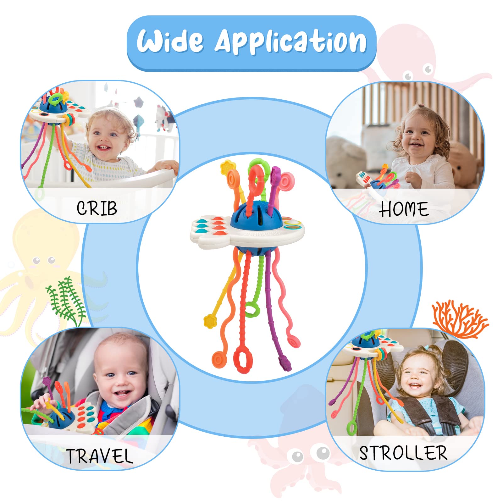 Yrissmiss Baby Sensory Toys Montessori Pull String Toys for Toddlers 1-3, Food Grade TPE Travel Toys for Babies, Activity Developmental Pulling Teething Toy
