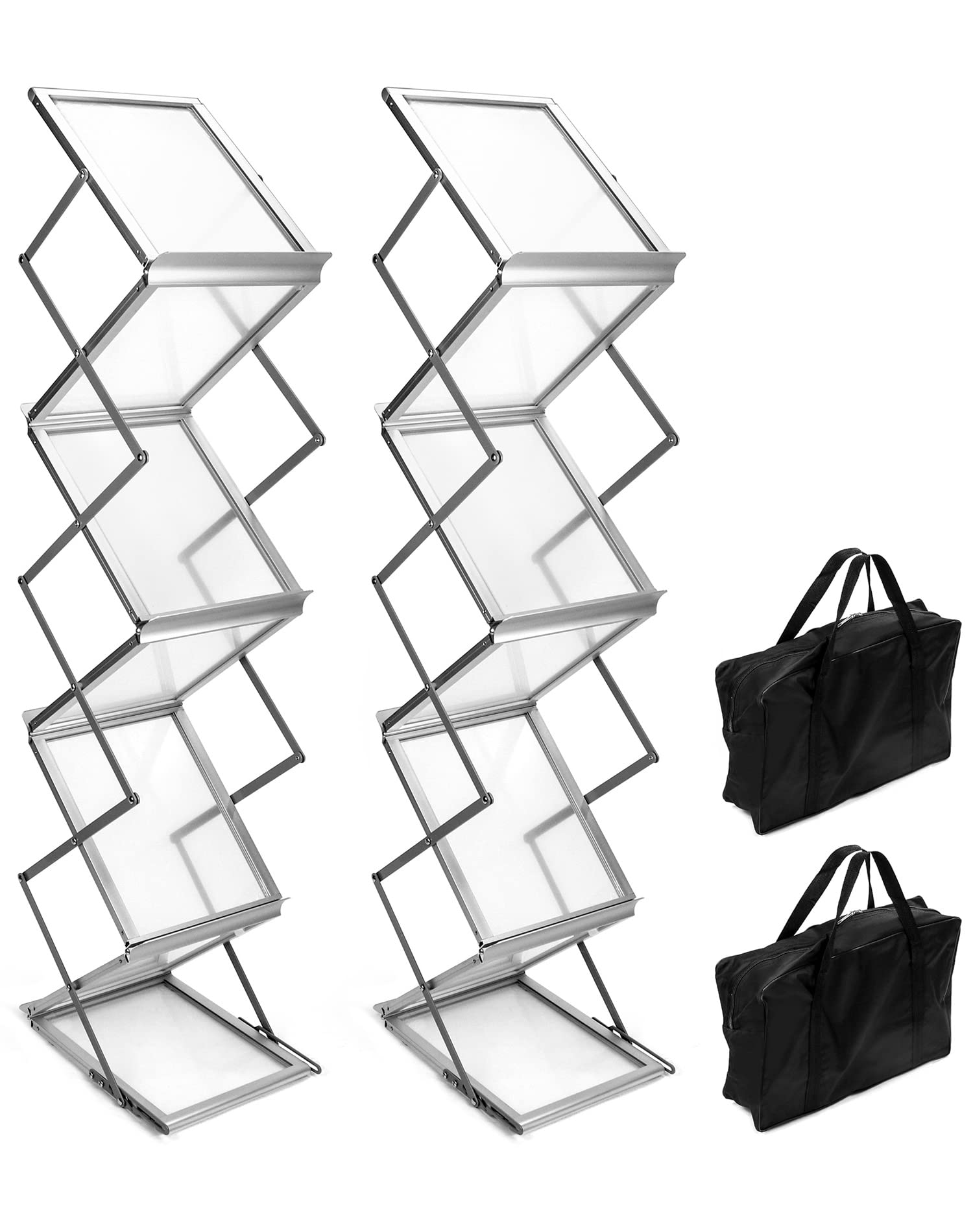 QWORK Portable Foldable Magazine Rack Brochure Stand with Carrying Bag - 2 Pack 6 Pockets Catalog Literature Rack for Trade Shows, Exhibitions, Office, and Retail Stores