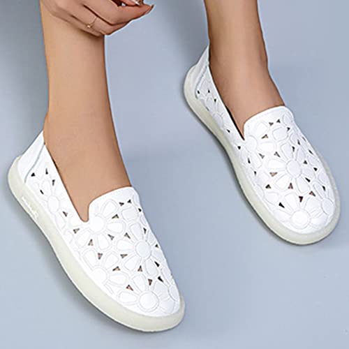 Soled Flat Comfortable Women's Breathable Hollow Casual Shoes Spring Summer and Mouth Casual Shoes for Men in Combo White