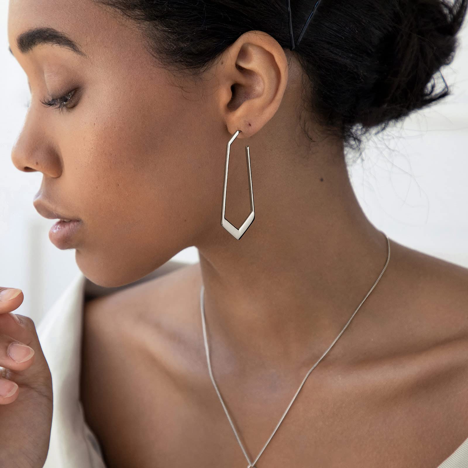 SWEETV Big Hoop Earrings for Women 50mm Silver Hoops Sterling Silver Earrings Large Polygon Open Hoops
