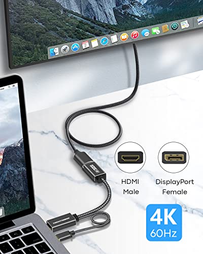 TECHTOBOX HDMI to DisplayPort Adapter 4K@60Hz [Braided, High Speed] HDMI Male to DP Female Converter Cable Compatible for PC Graphics Card Laptop Mac Mini NS PS5/4 Xbox One/360 -Black