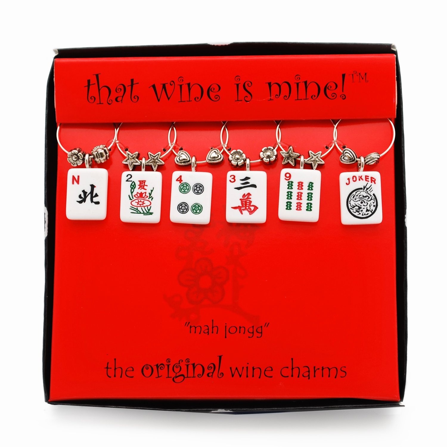 Wine Things 6-Piece Wine Glass Markers Wine Glass Charms Wine Glass Tags for Stem Glasses Wine Tasting Party, Wine Charm (Mah Jongg)
