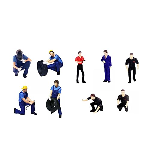 yotijay 9pcs Hand Painted 1/64 Miniature Repairman Figure Model Street Train Scenery Movie Props Layout Desktop Ornament