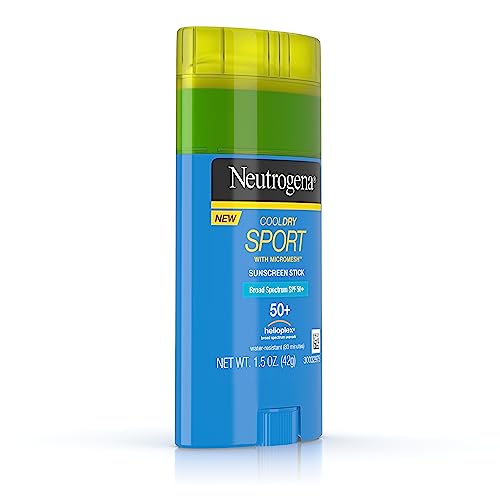 Neutrogena CoolDry Sport Sunscreen Stick with Broad Spectrum SPF 50+ UVA/UVB Protection, Sweat- & Water-Resistant Sunscreen Stick for Face & Body, Oil- & PABA-Free Formula, 1.5 oz (Pack of 3)