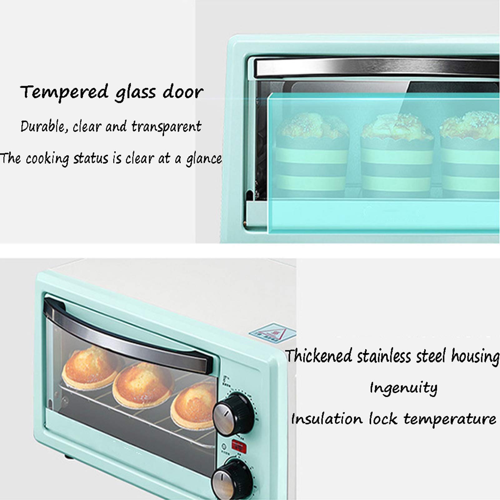 Multifunctional Electric Mini Oven,Retro Baking Cake Bread Electric Oven, Intelligent Stainless Steel Coating Microwave Oven (Mint) (Mint)