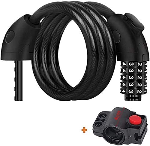 VIGAT Bike Cable Lock, High Security 5 Digit Code Resettable Combination, Inner Core 4.5MM Thick and Tough Steel Cable,Black,1.2M(Color:Black;Size:1.8m)