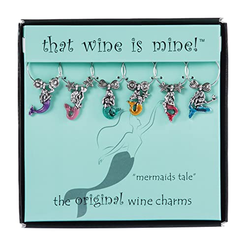 Wine Things 6-Piece Wine Glass Markers Wine Glass Charms Wine Glass Tags for Stem Glasses Wine Tasting Party, Wine Charm (Mermaid's Tale)